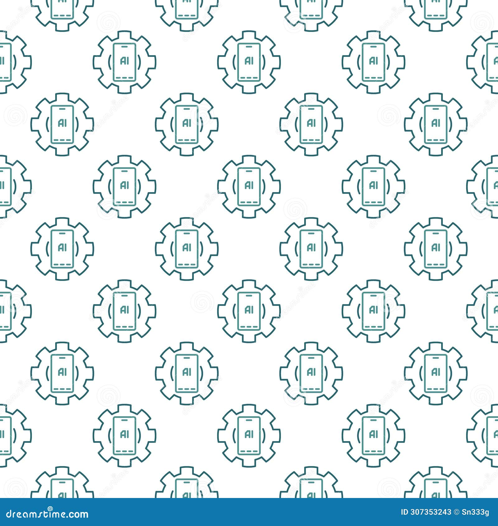 Gear with AI Smartphone Vector AI Mobile Technology Outline Seamless ...