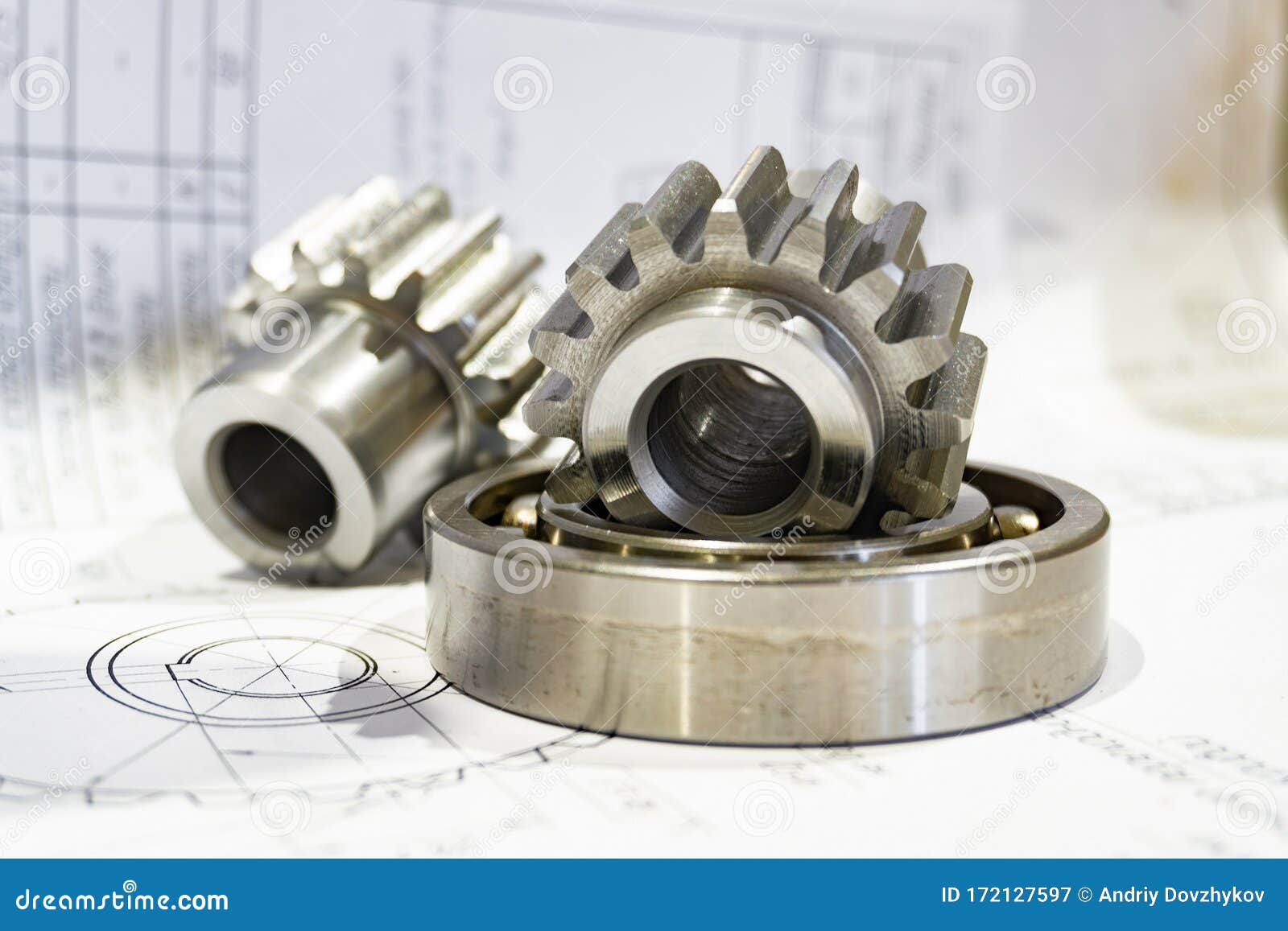 Gear and Bearing Lie on the Technical Drawing, Concept of Gear Cutting ...