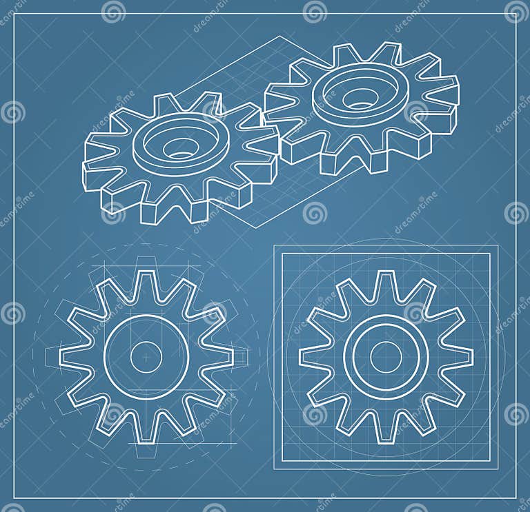 Gear on blueprint stock vector. Illustration of vector - 8764274