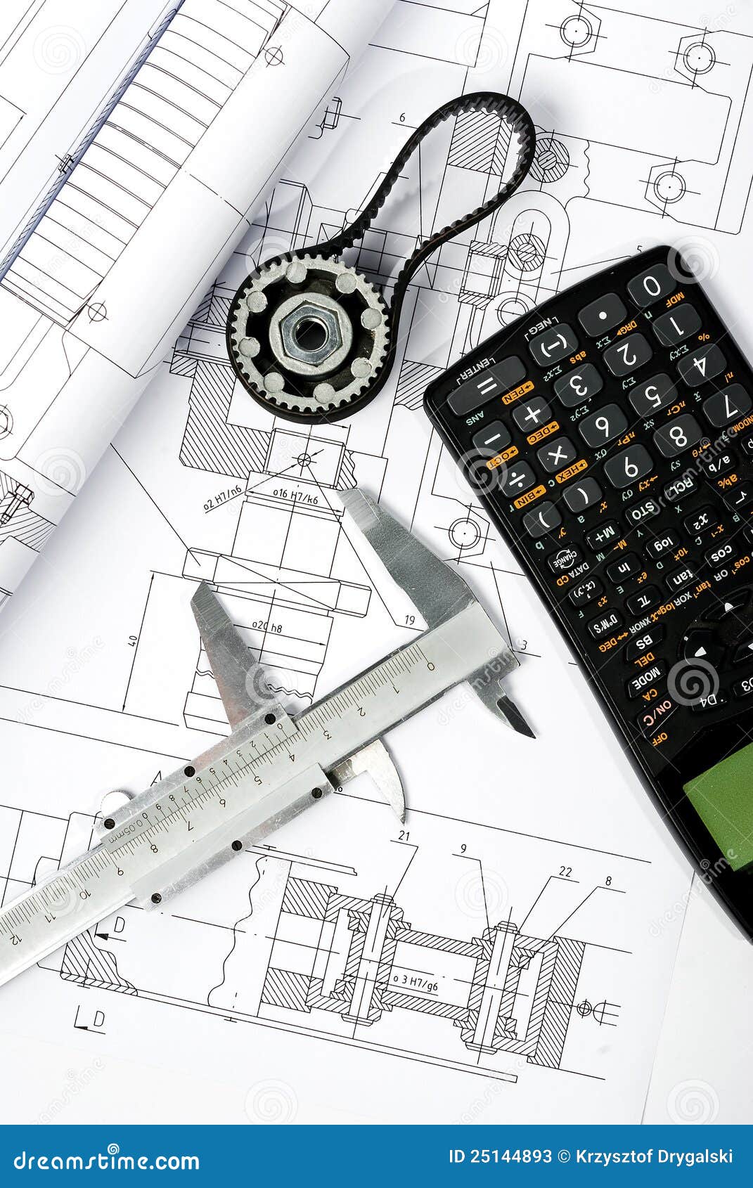Gear and Caliper Blueprint Vertical Stock Image - Image of instrument ...