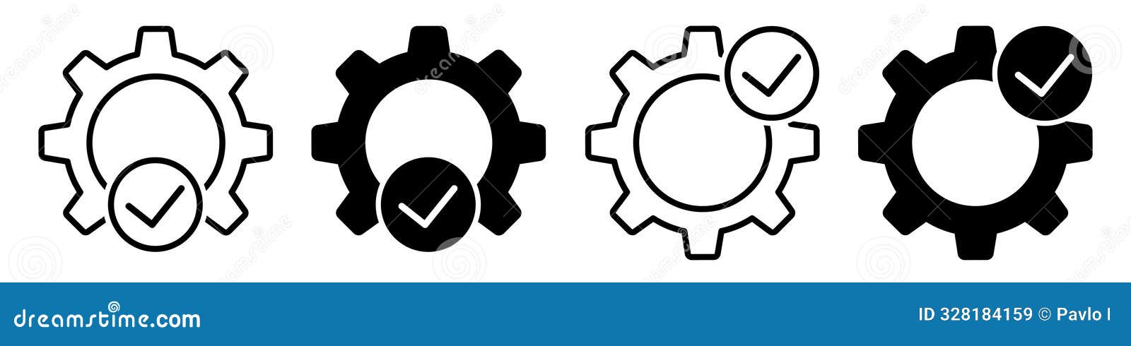 Gear with Check Mark Icon in Outline and Filled Style Stock Vector ...