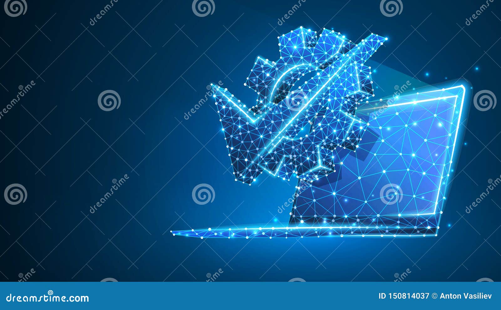 Gear Check Mark on Laptop Screen. Business Solution, Technology ...