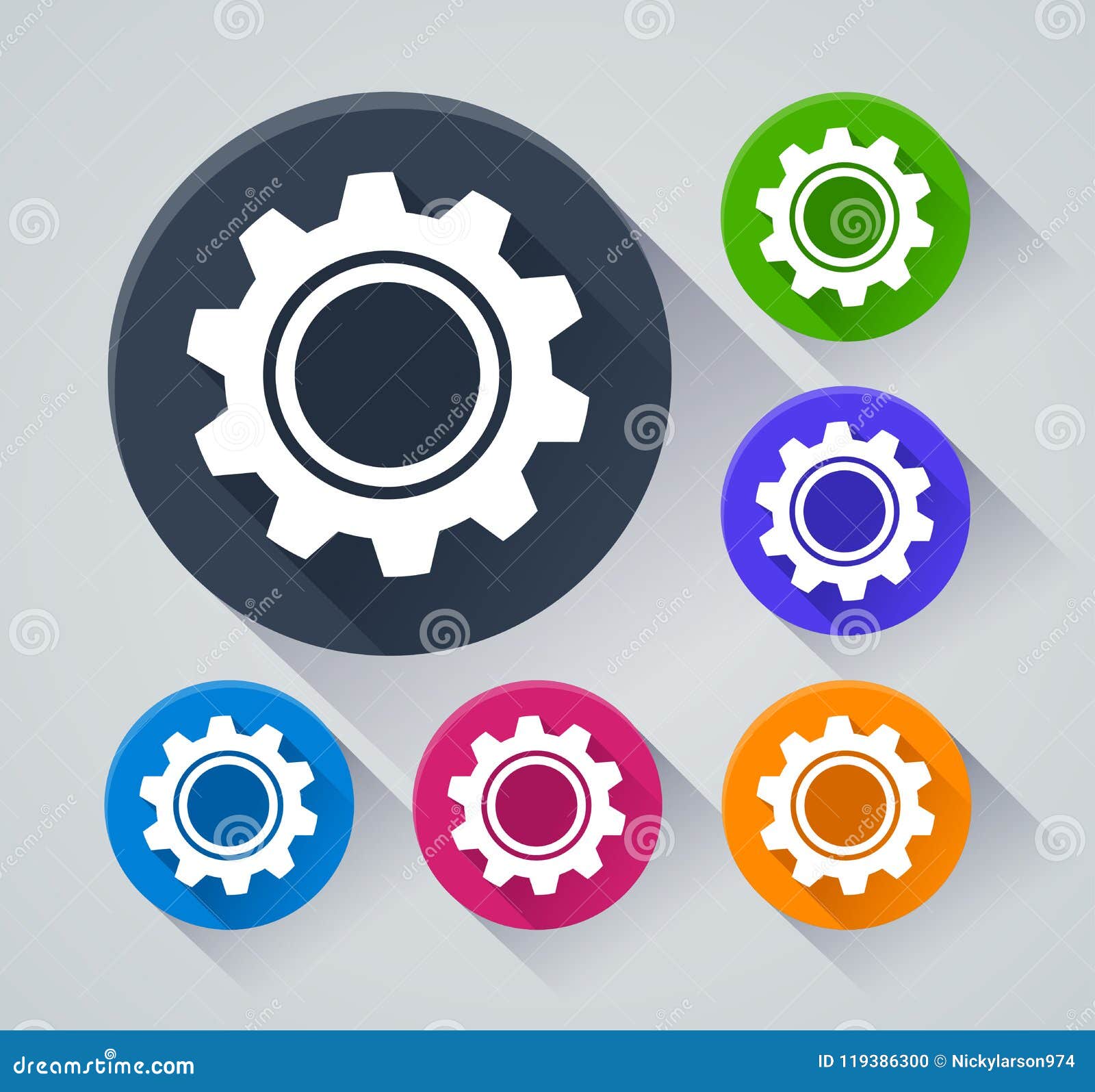 Gear Circle Icons with Shadow Stock Vector - Illustration of blue ...