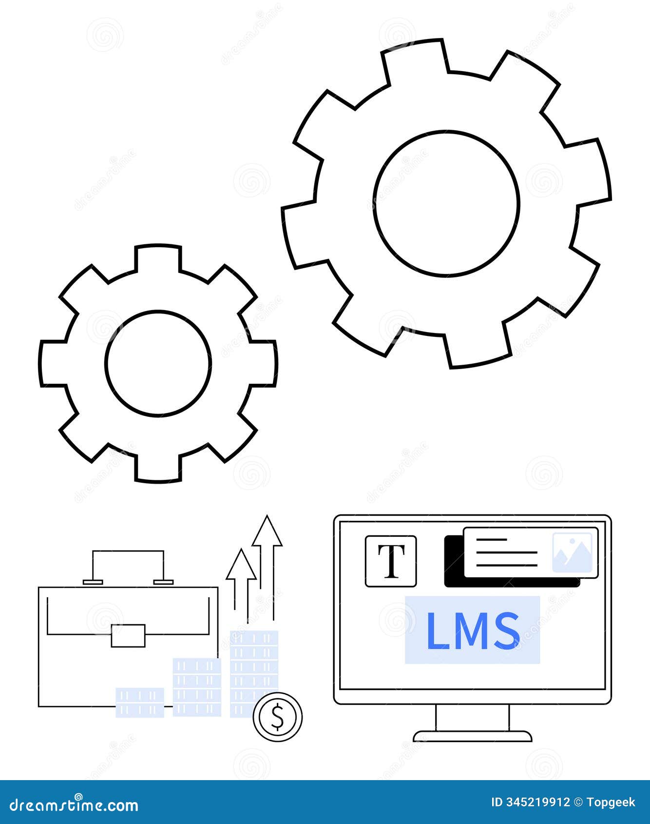 Gear Cogs with Computer Screen Displaying Text Editor, Portfolio ...