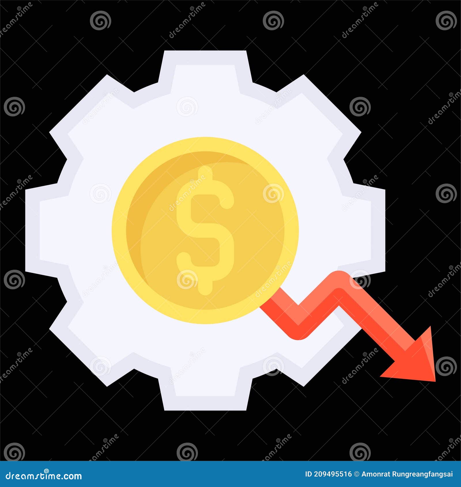 Gear with Coin and Decrease Arrow Icon, Bankruptcy Related Vector Stock Vector - Illustration of ...