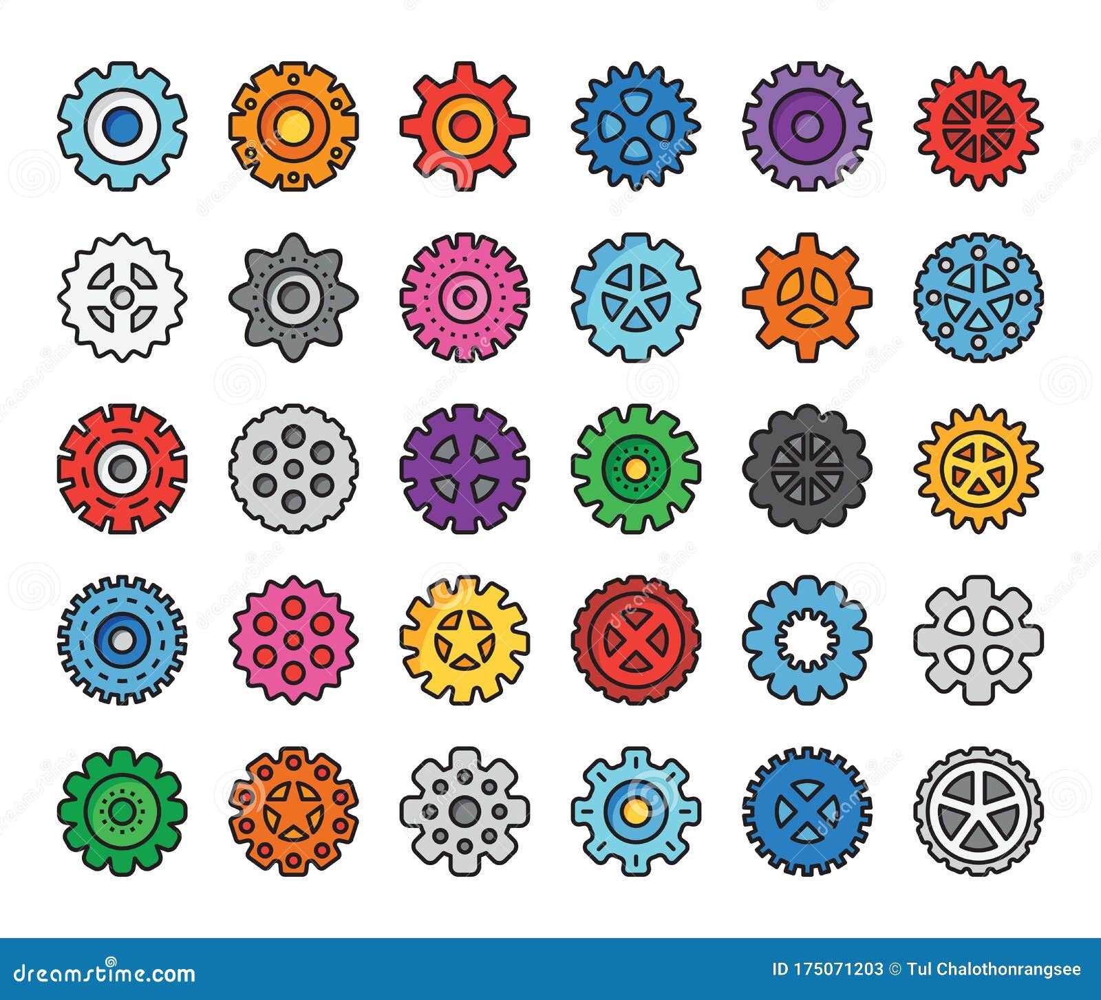 Gear Color Outline Vector Icons Stock Illustration - Illustration of ...