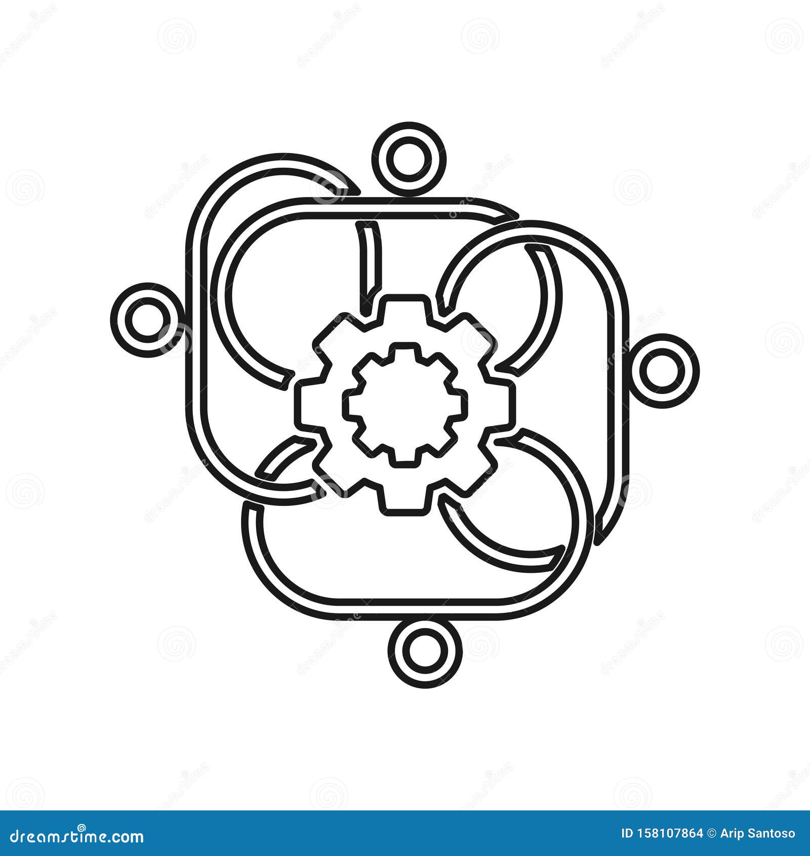 Gear Connection Line Icon. Gear With Chip Circuit, Hardware Or Software ...