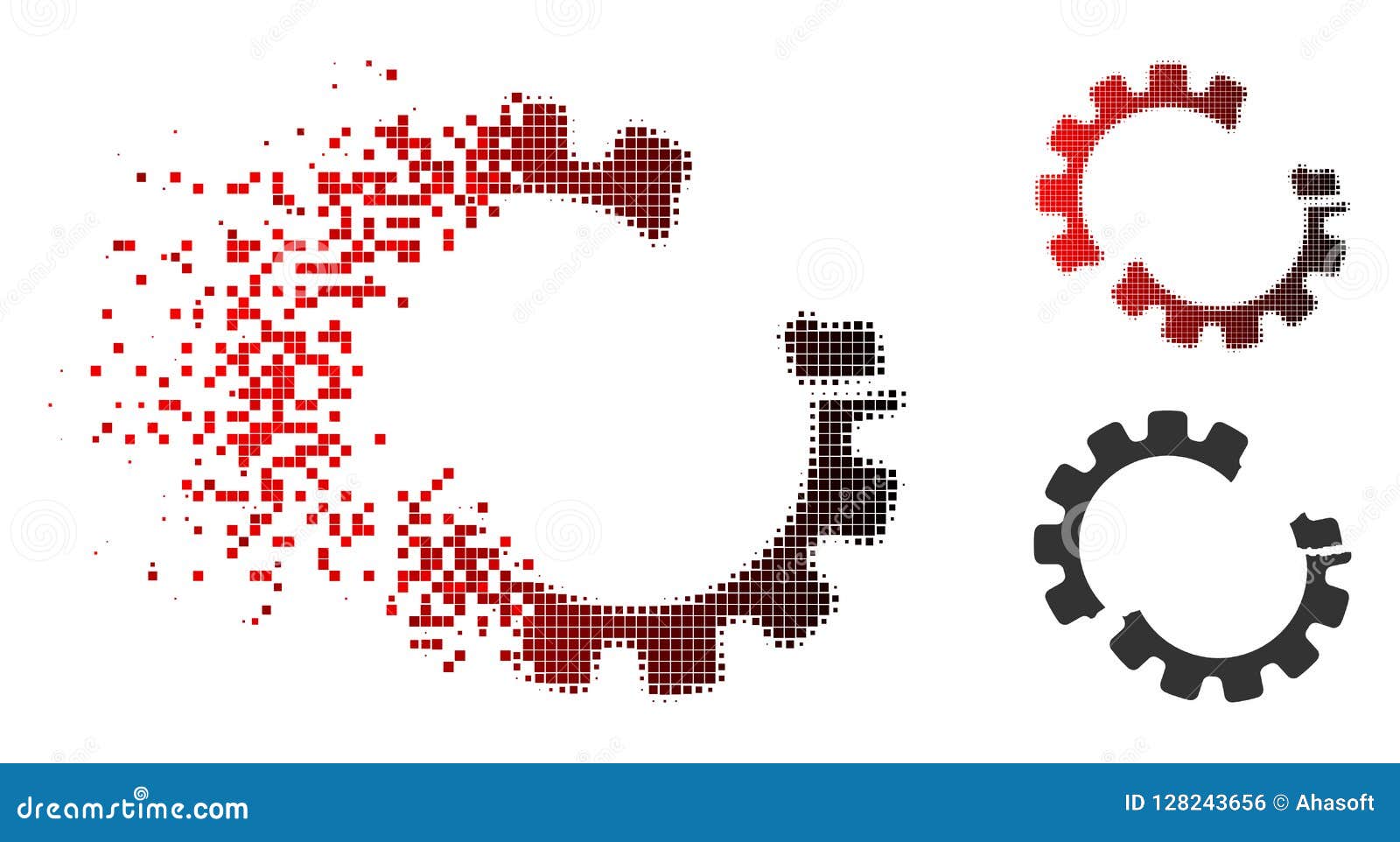 Disintegrating Dotted Halftone Gear Crash Icon Stock Vector ...