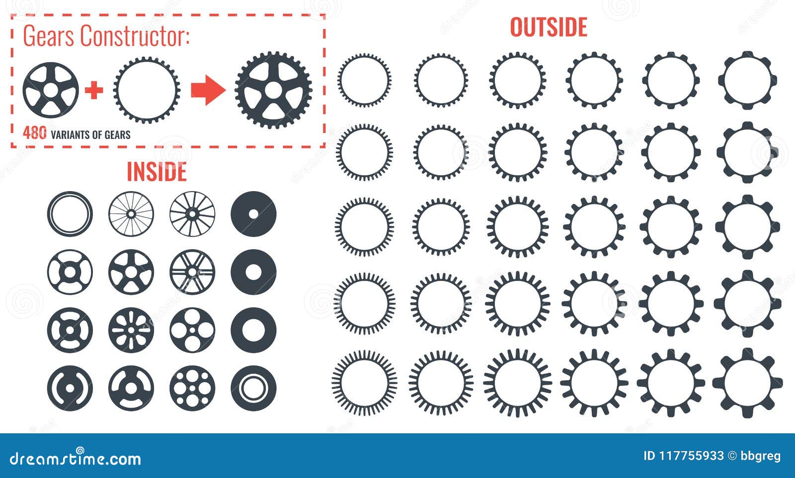 Gear Designer, Set of 480 Different Variants of Rounded Edges Cogwheels ...