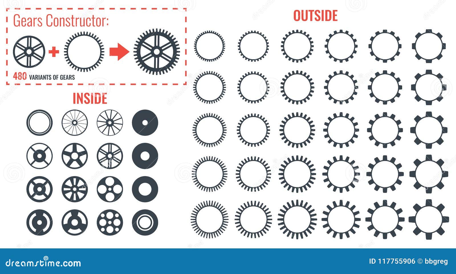 Gear Designer, Set of 480 Different Variants of Sharp Edges Cogwheels ...