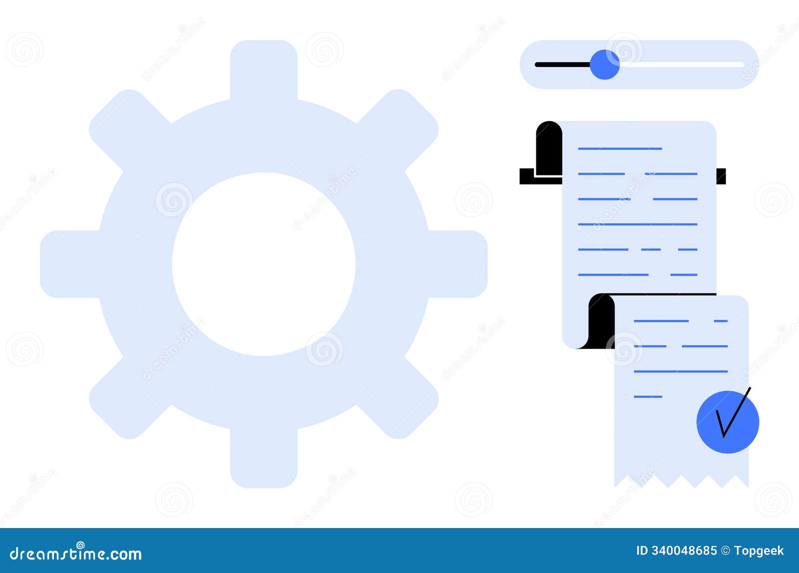 Gear and Documents with Checkmark - Symbolizing Mechanical Efficiency ...