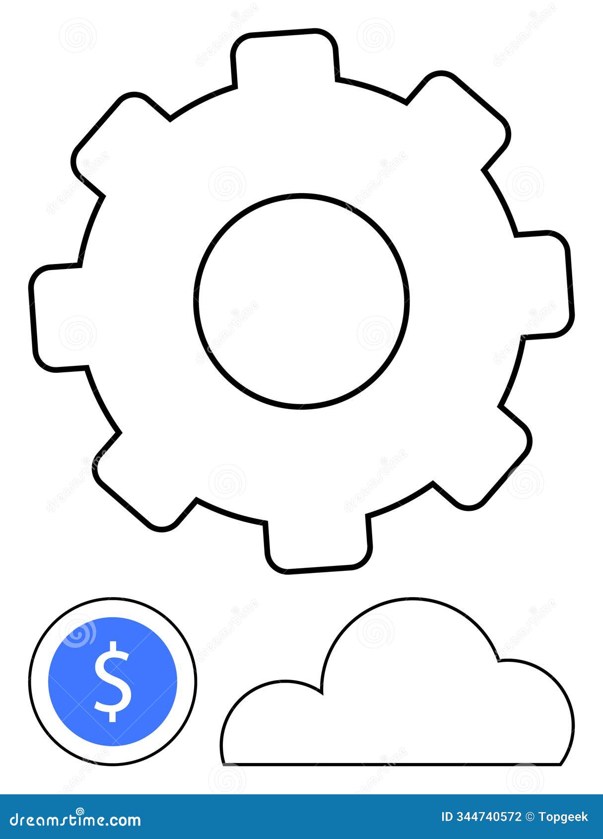 Gear, Dollar Sign and Cloud Outline Representing Business, Finance, and Cloud Computing Concepts ...