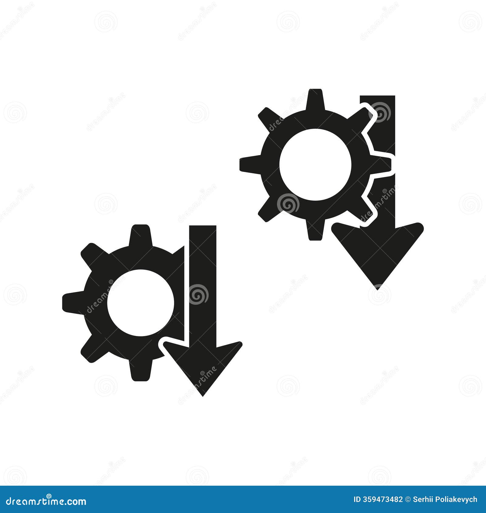 Gear Down Icons. Arrow Drop Symbol. Vector Cog Shape. Mechanical ...