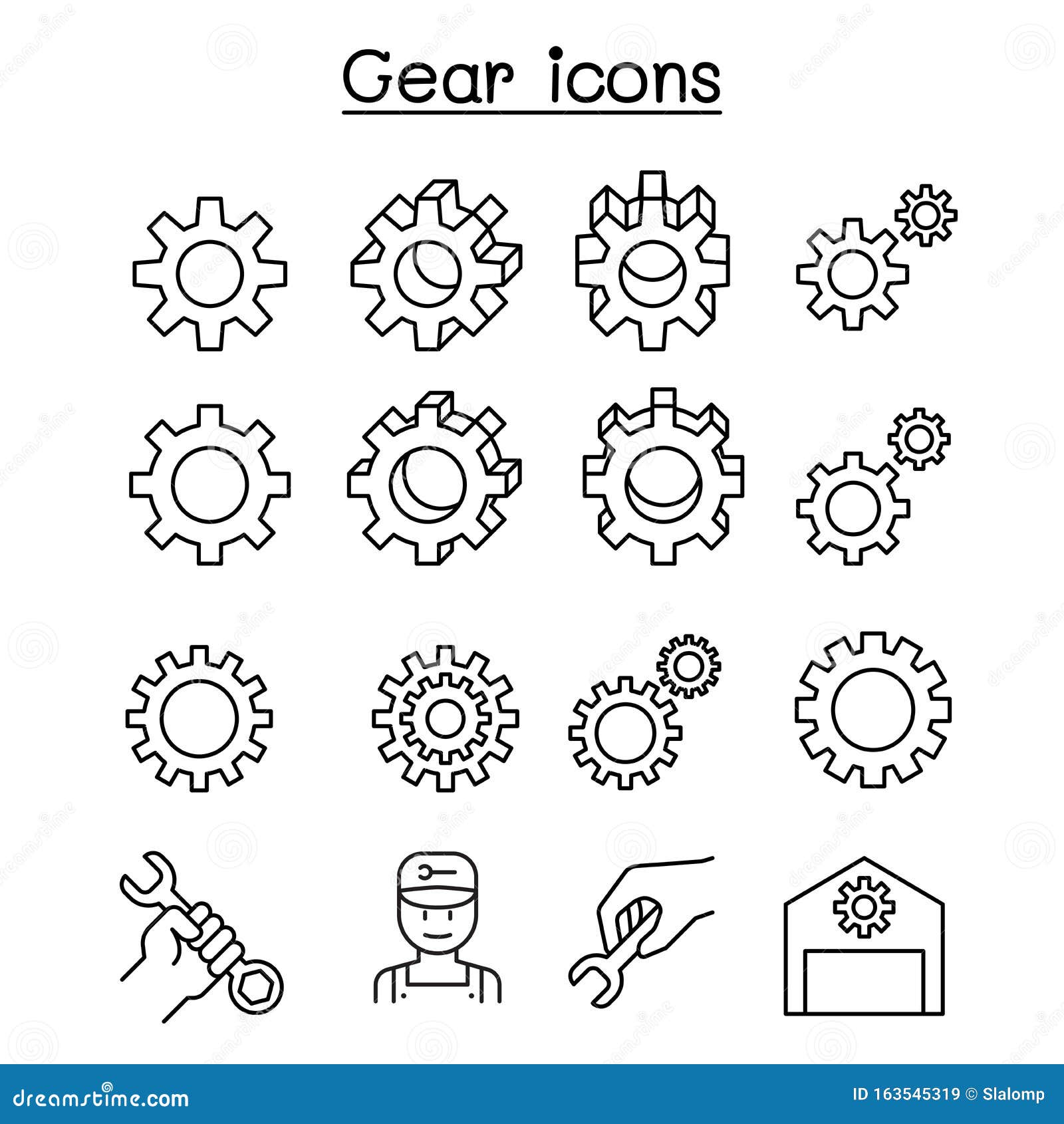 Gear, Fix, Maintenance, Repairman Icon Set in Thin Line Style Stock ...