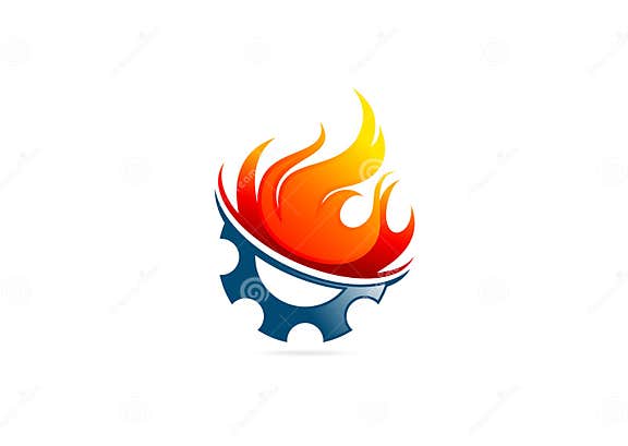 Gear flame fire logo stock illustration. Illustration of identity ...
