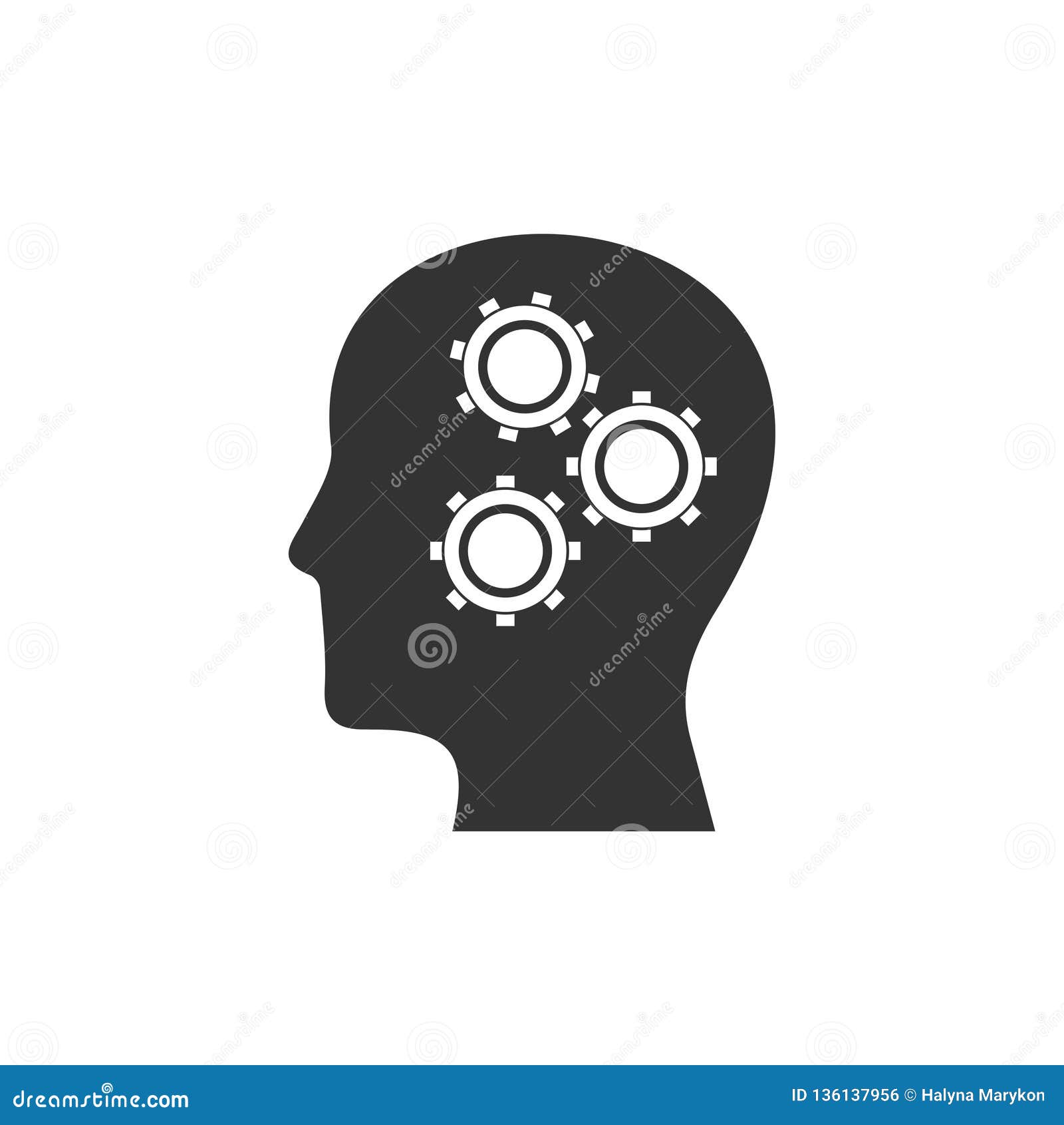 Gear head icon flat stock vector. Illustration of brain - 136137956