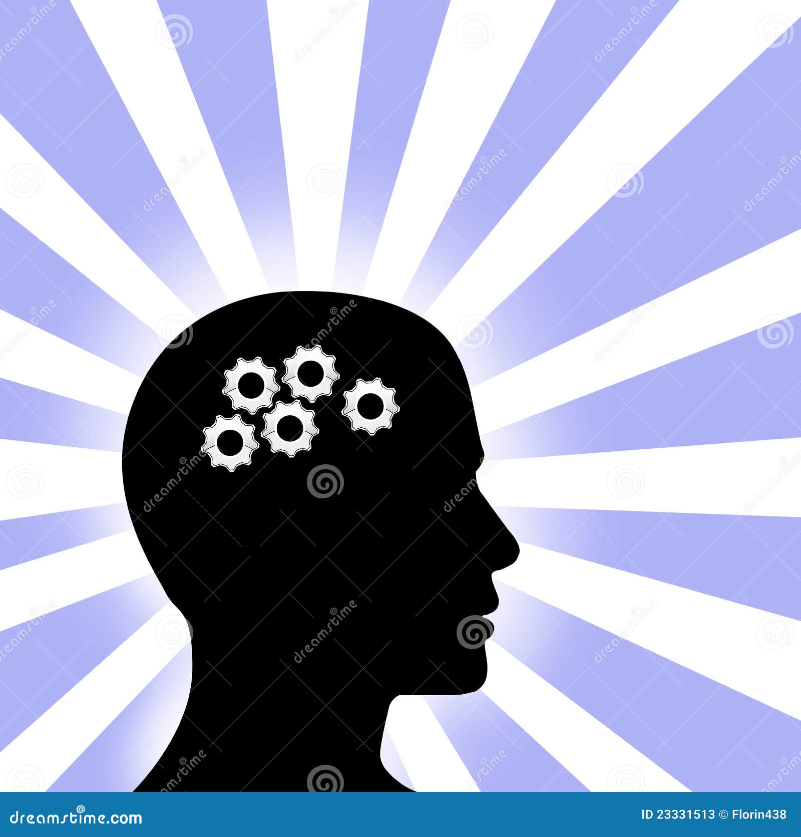Gear Head Man Profile Thinking on Blue White Rays Stock Illustration ...