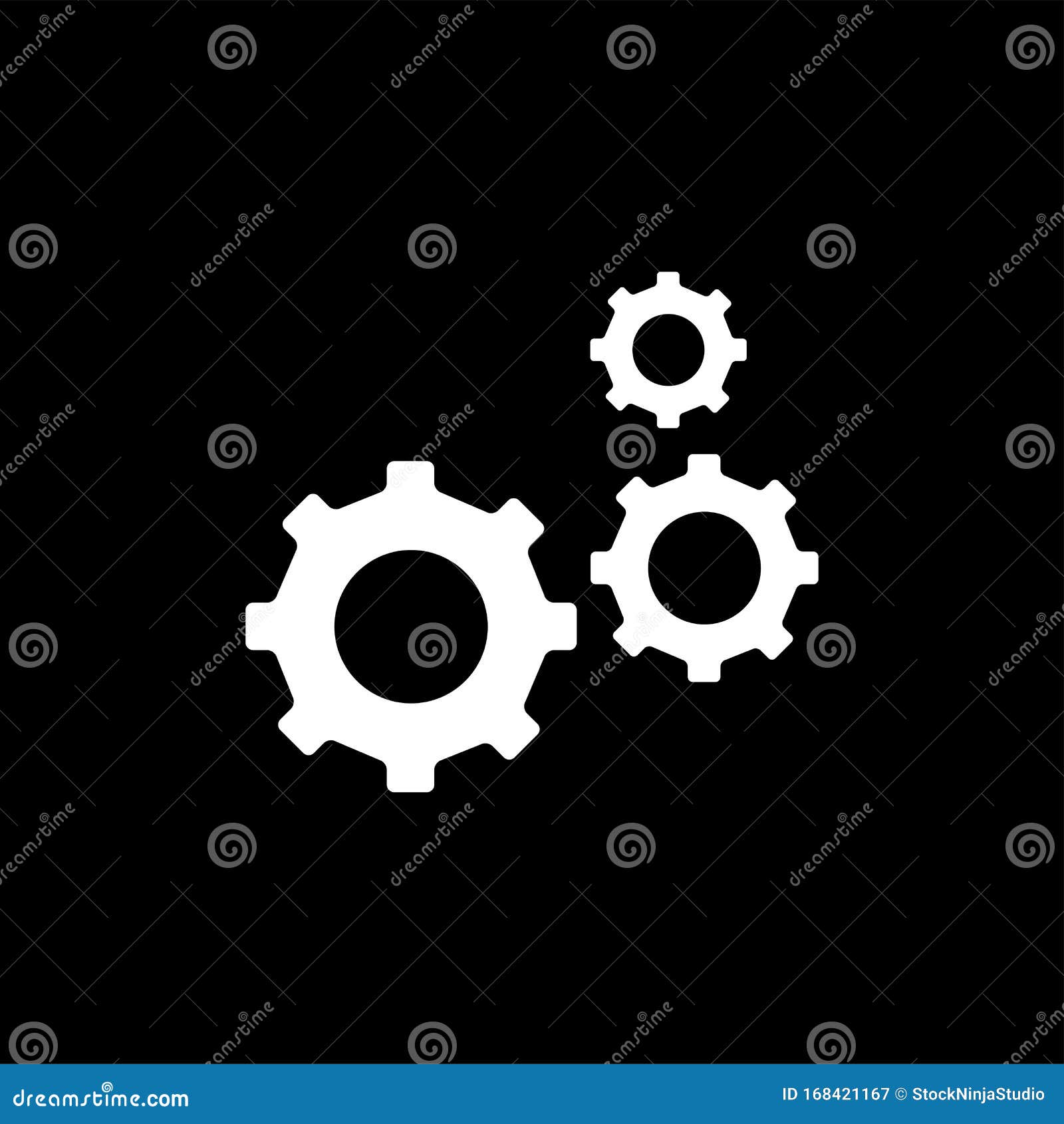 Gear Icon on Black Background. Black Flat Style Vector Illustration ...