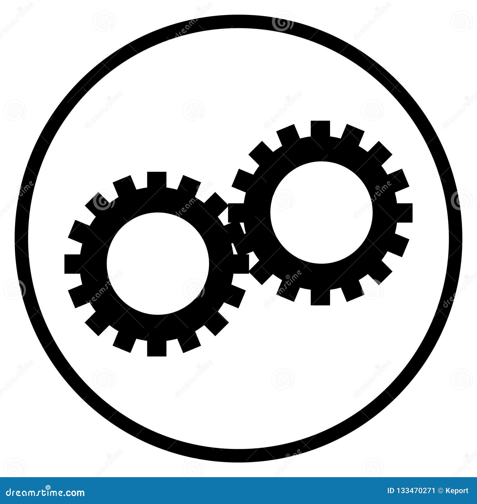 Gear icon in black circle stock illustration. Illustration of round ...