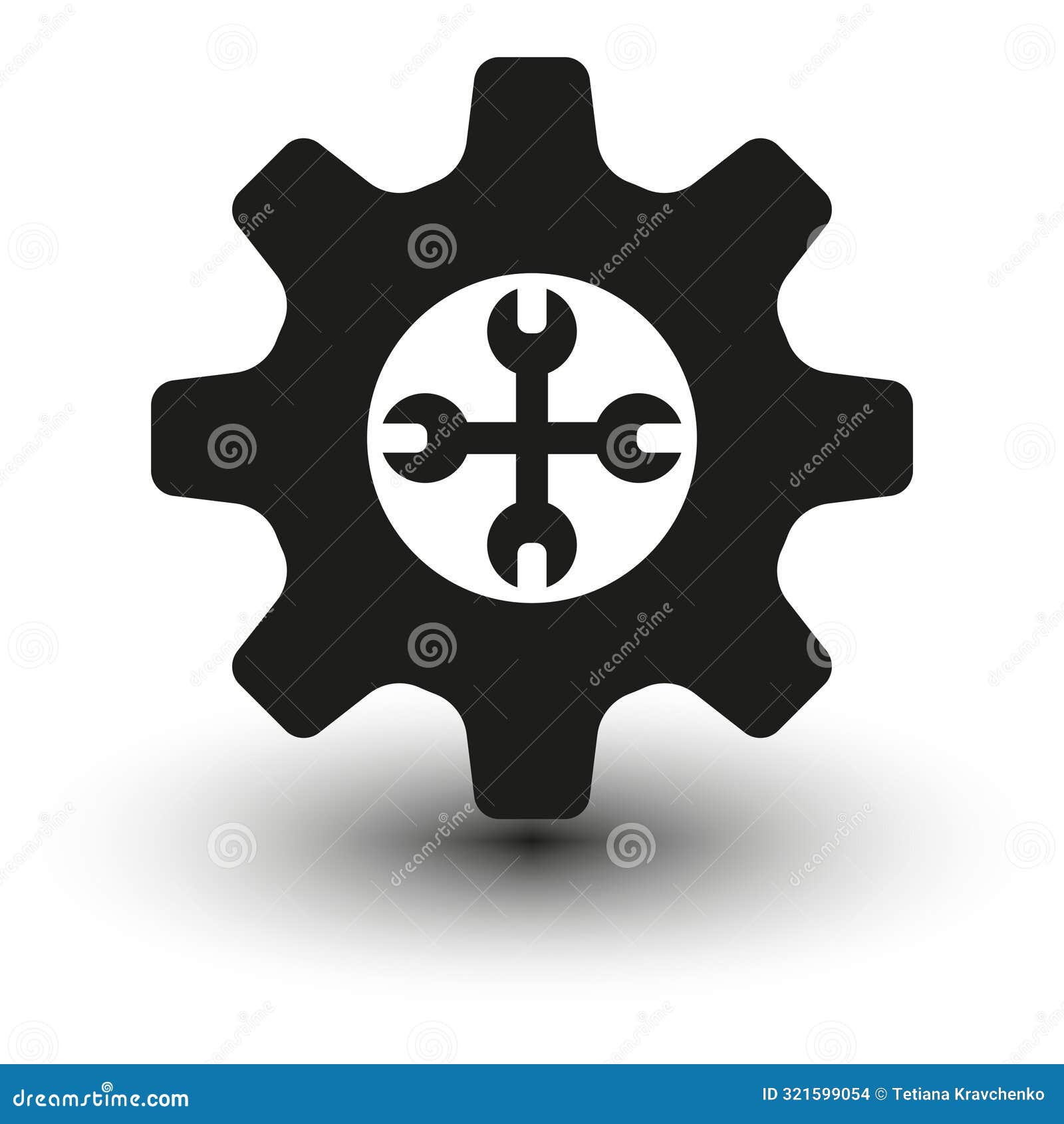 Gear Icon. Crossed Wrenches Symbol. Black and White Vector. Simple ...