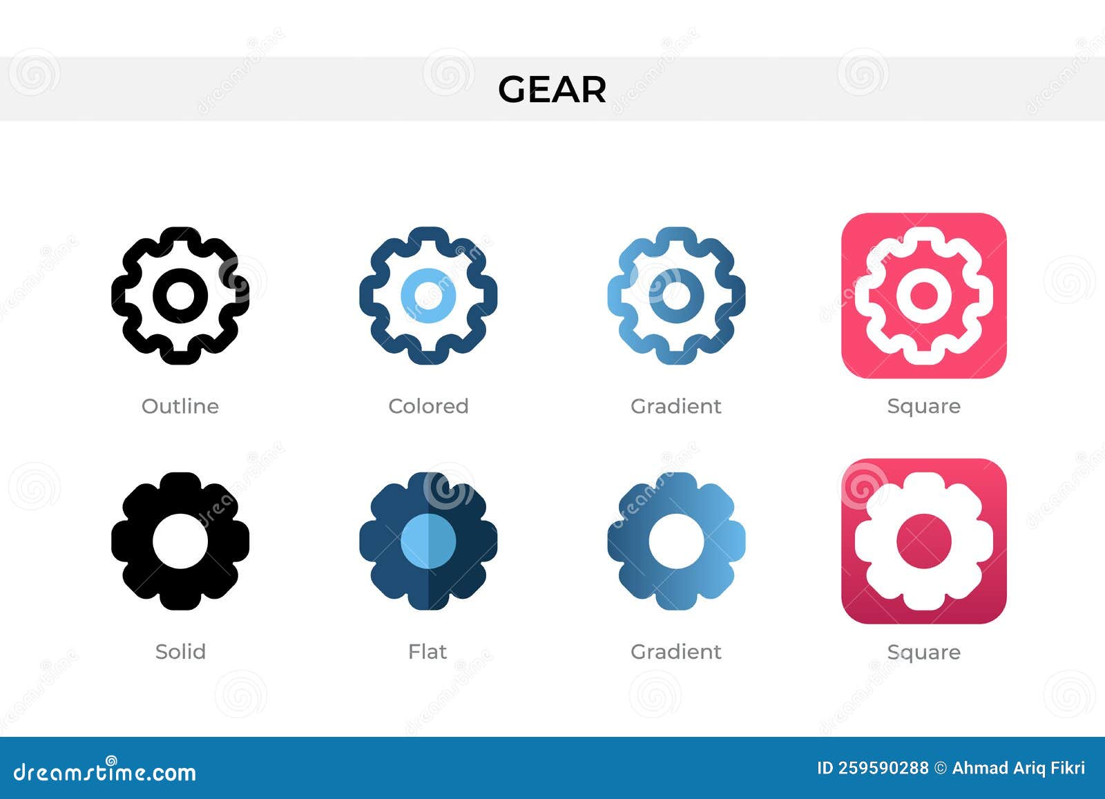 Gear Icon in Different Style. Gear Vector Icons Designed in Outline ...