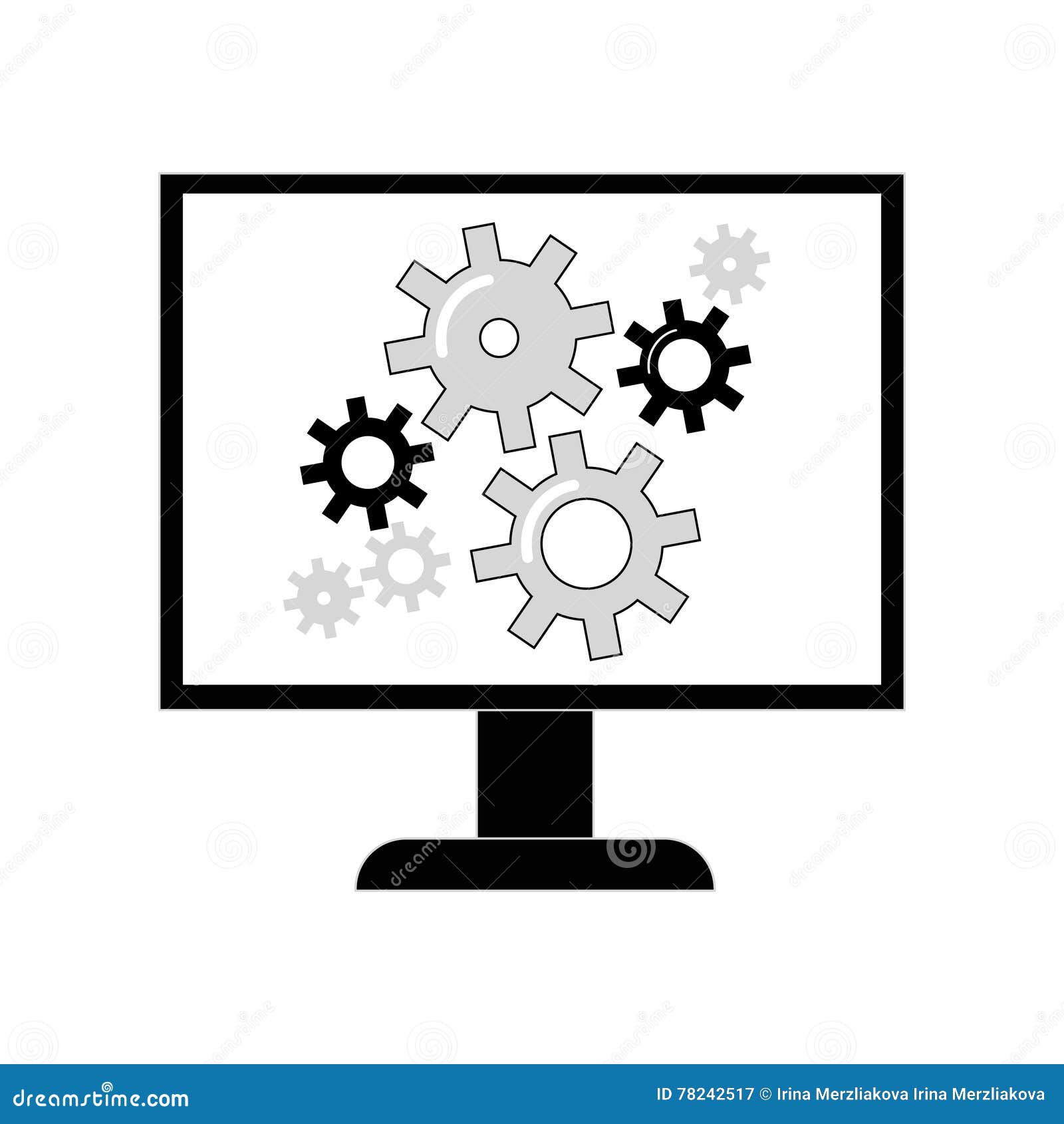 Gear Icon on the Monitor Screen. Vector Flat Line Stock Vector ...