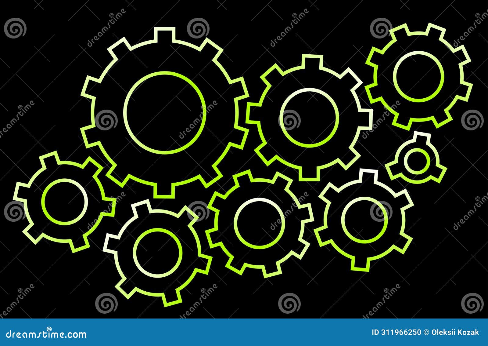Gear Icon Set in Gradient. Working Mechanism Stock Vector ...