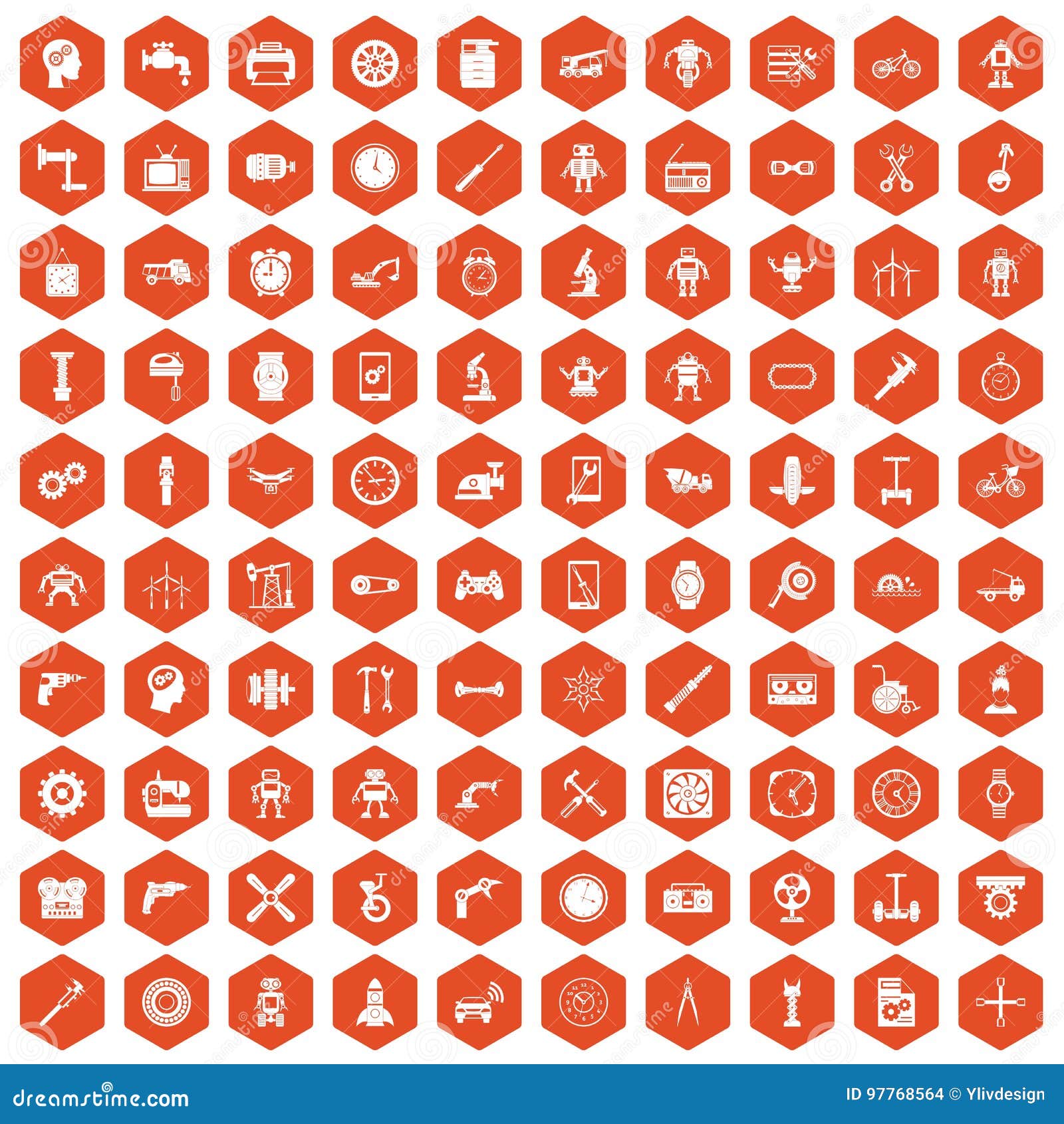 100 Gear Icons Hexagon Orange Stock Vector - Illustration of brain ...