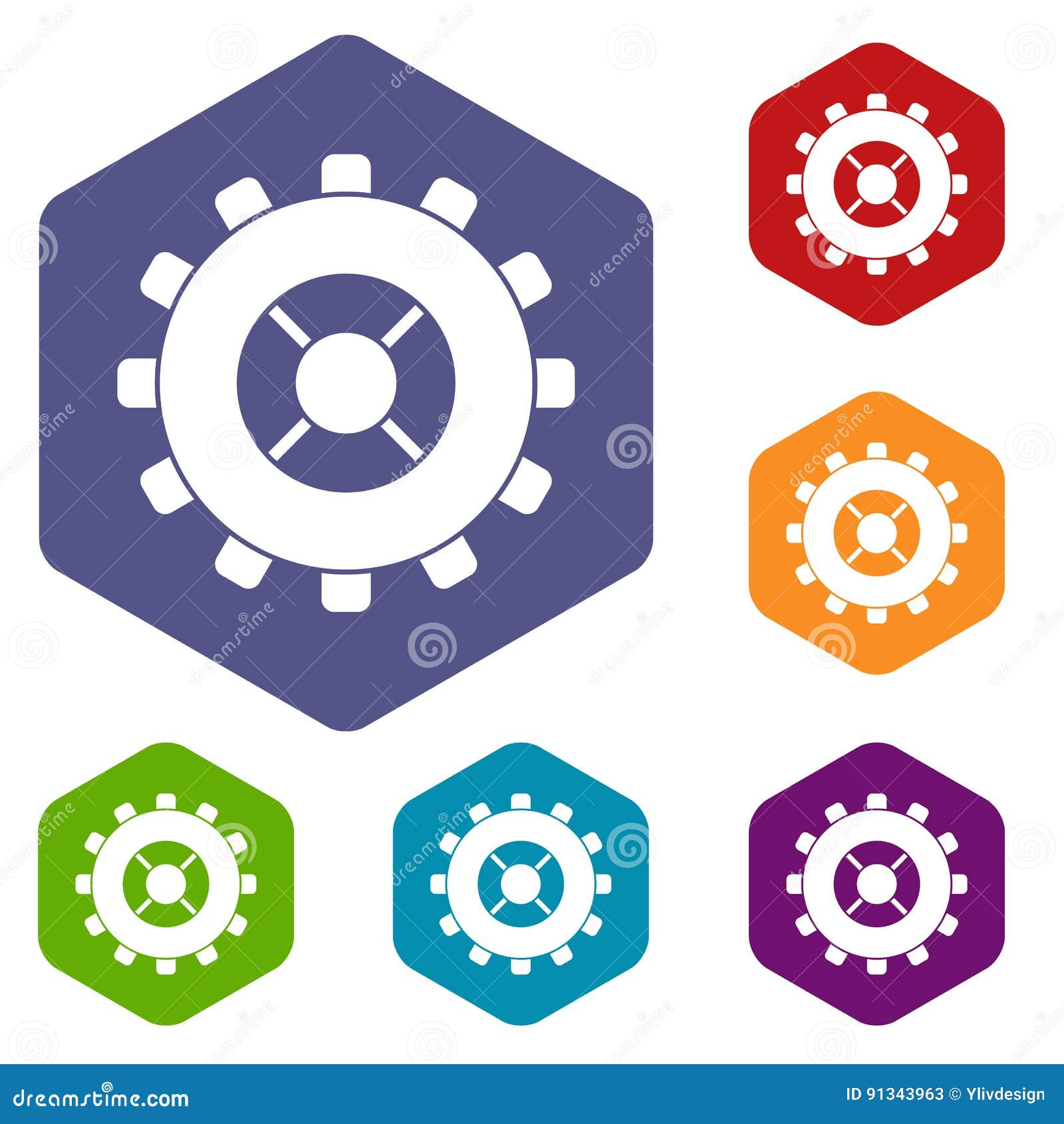 Gear icons set hexagon stock vector. Illustration of hexagon - 91343963