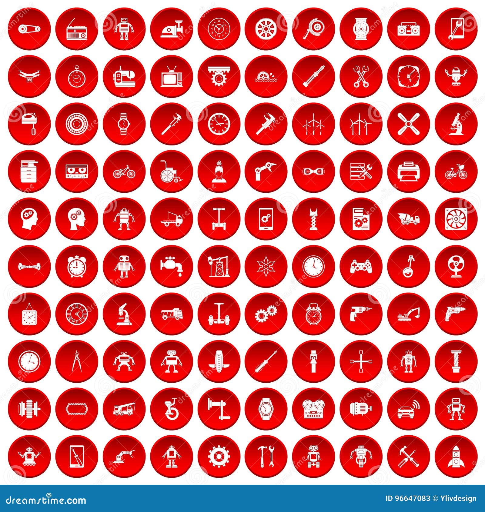 100 gear icons set red stock vector. Illustration of server - 96647083