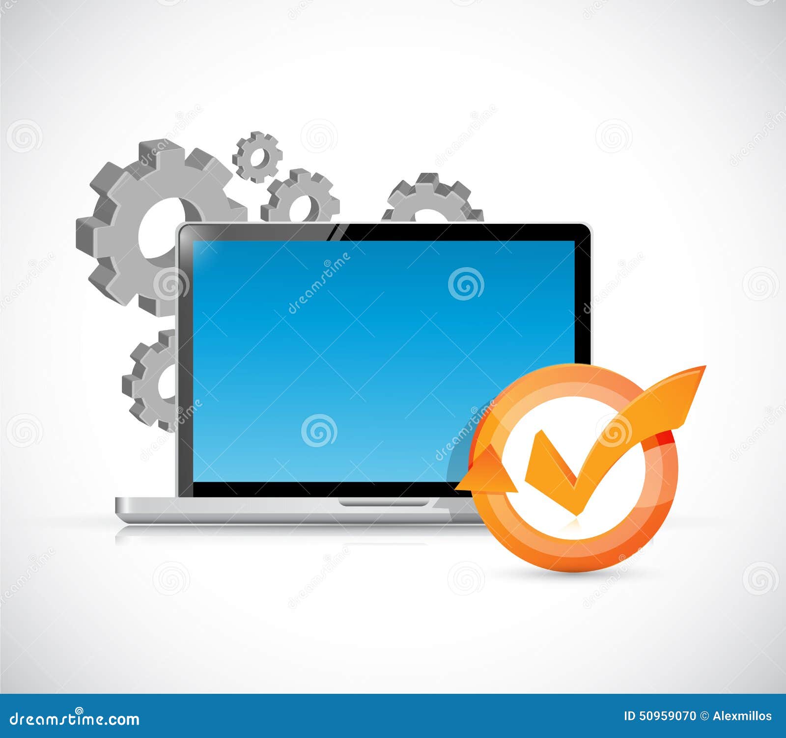 Gear Laptop and Check Mark Cycle Stock Illustration - Illustration of ...