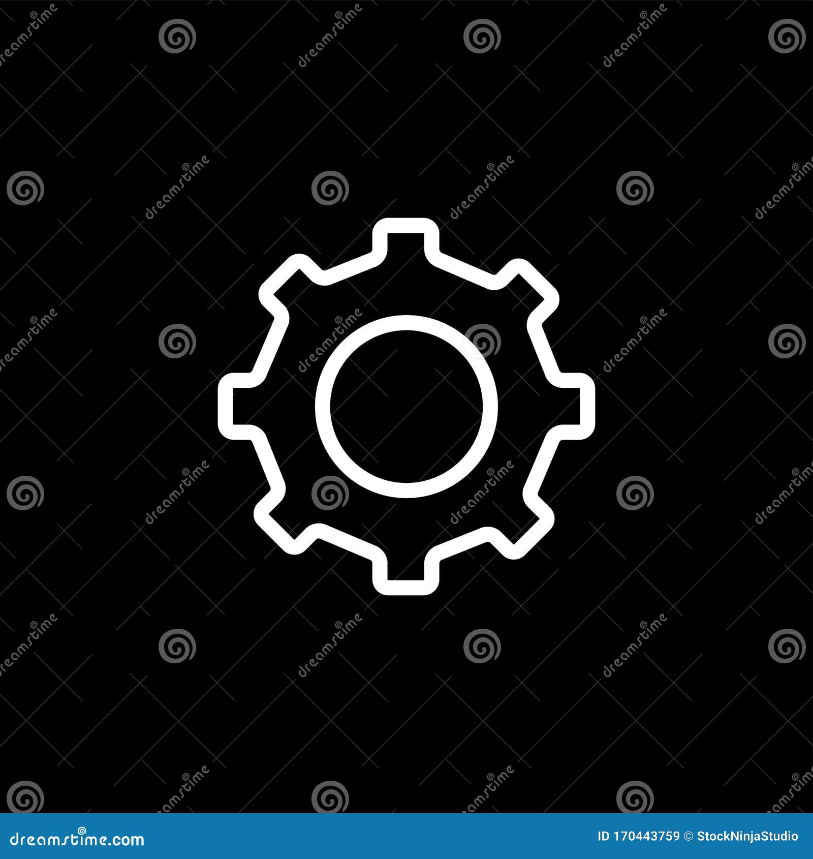Gear Line Icon on Black Background. Black Flat Style Vector ...