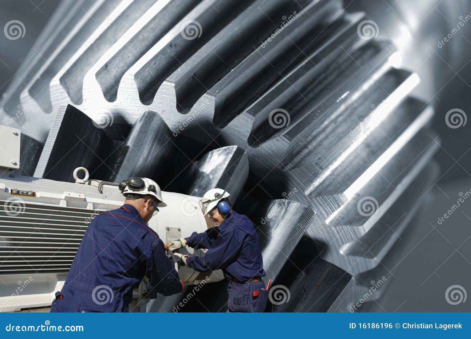 Gear machinery and workers stock photo. Image of connection - 16186196