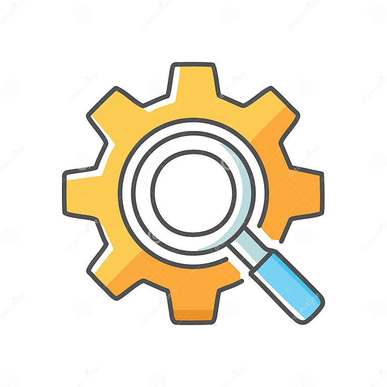 Gear Magnifying Glass. Gear with Magnifying Glass Symbolizing ...