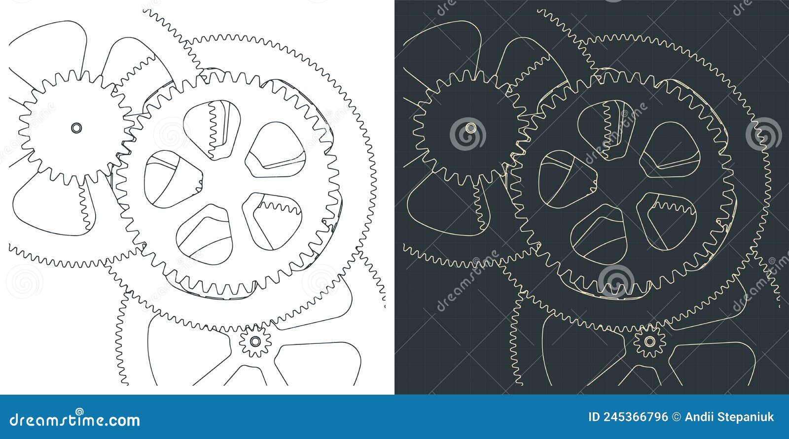 Gear mechanism blueprints stock vector. Illustration of engine - 245366796