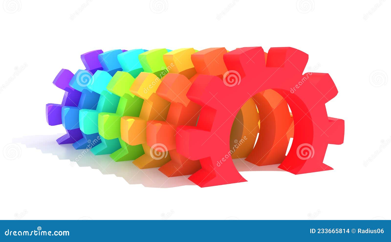 Cog Wheels Row Painted by Rainbow Gradient Stock Illustration ...