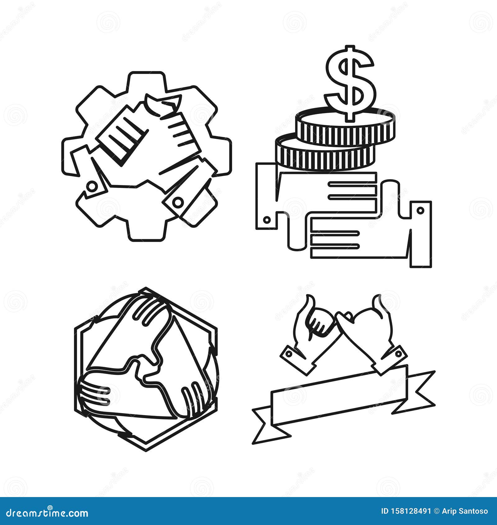Gear Money Ribbon Commitment Teamwork Together Outline Logo Stock Vector - Illustration of ...