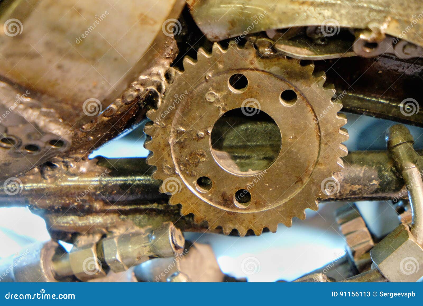 Gear in the old mechanism stock image. Image of machinery - 91156113