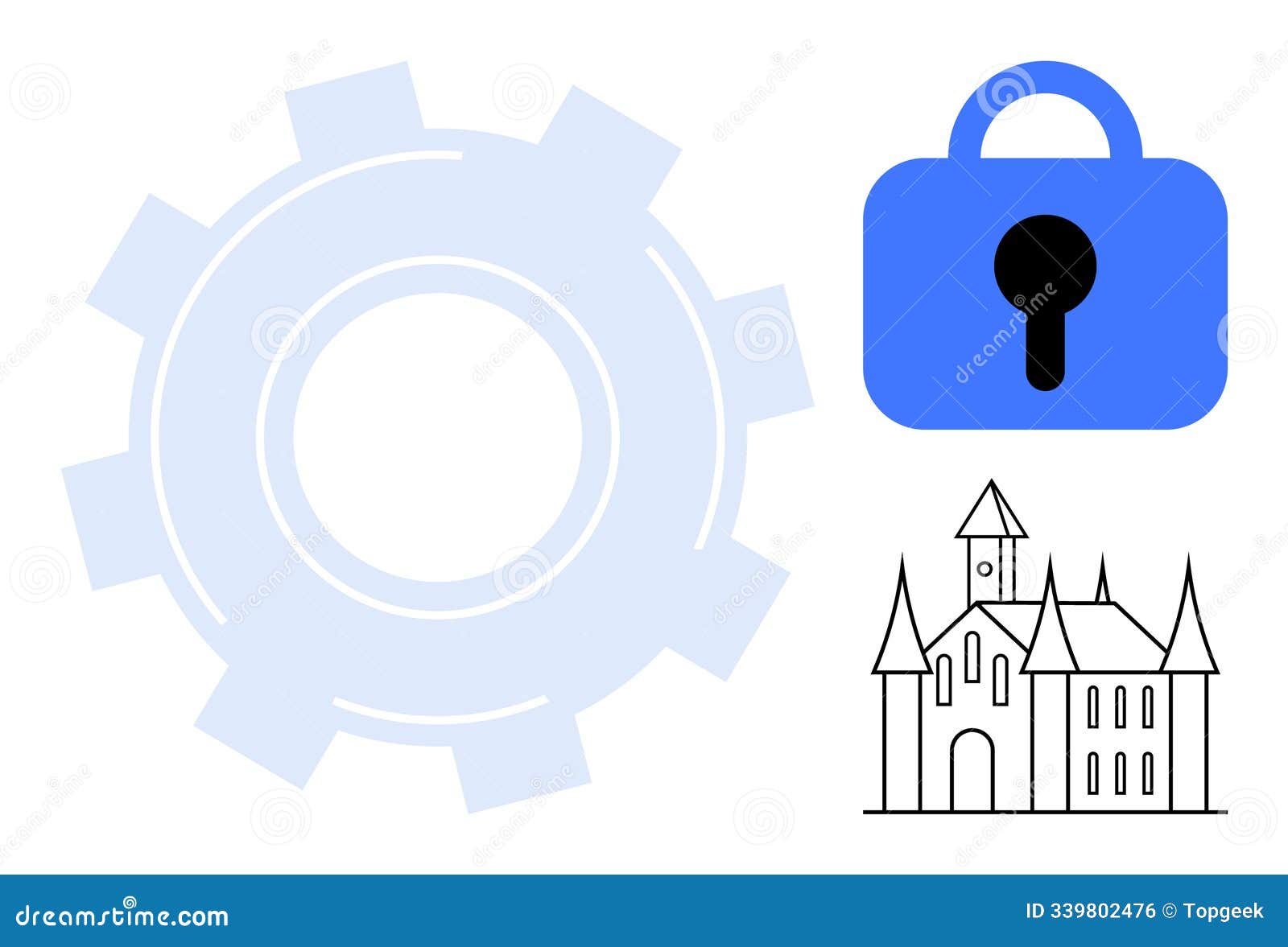 Gear with Castle and Padlock Symbolizing Security and Engineering Stock ...