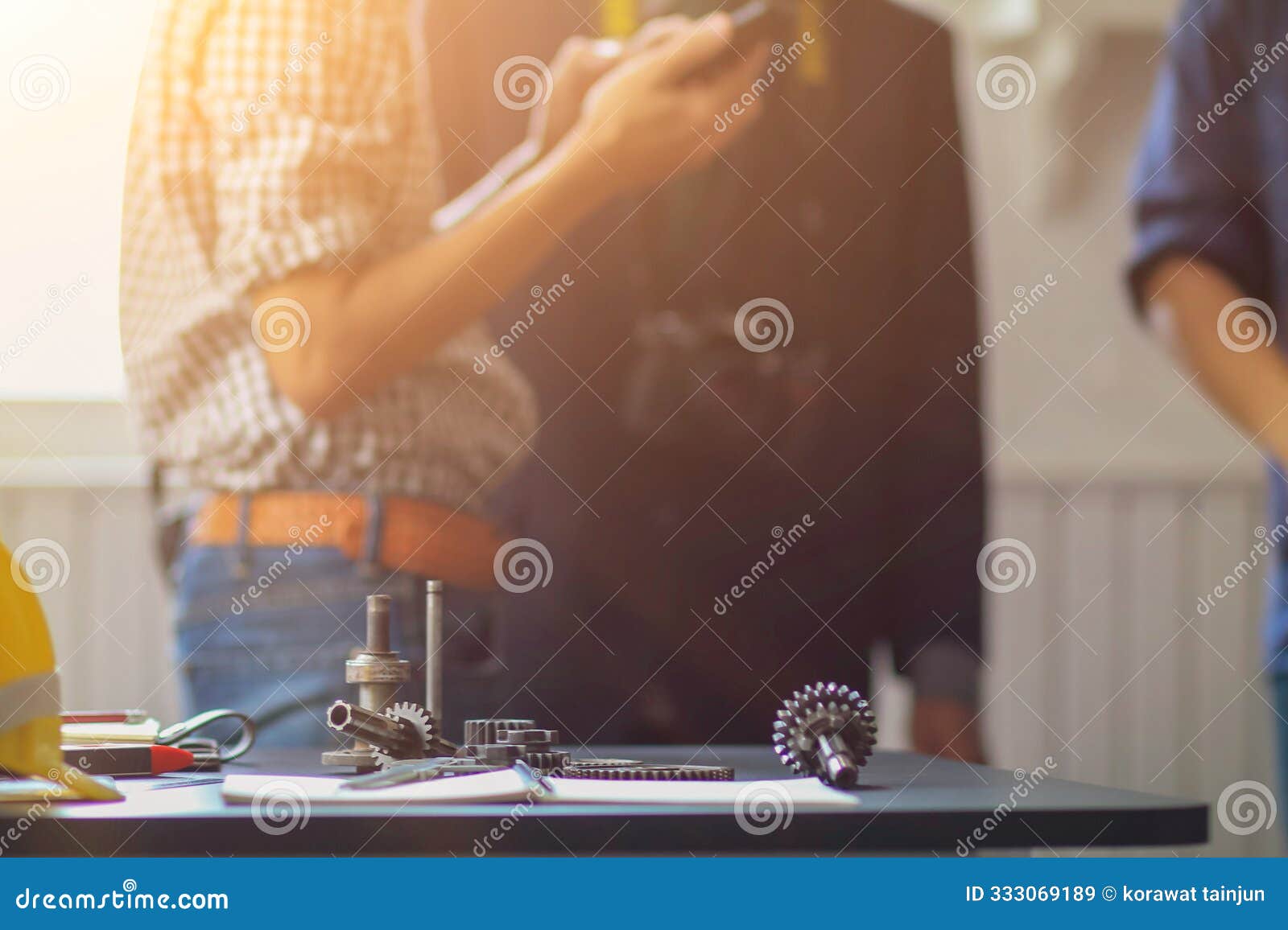 The Gear Set is Placed on the Workbench of a Team of Factory Mechanical Engineers To Study and ...