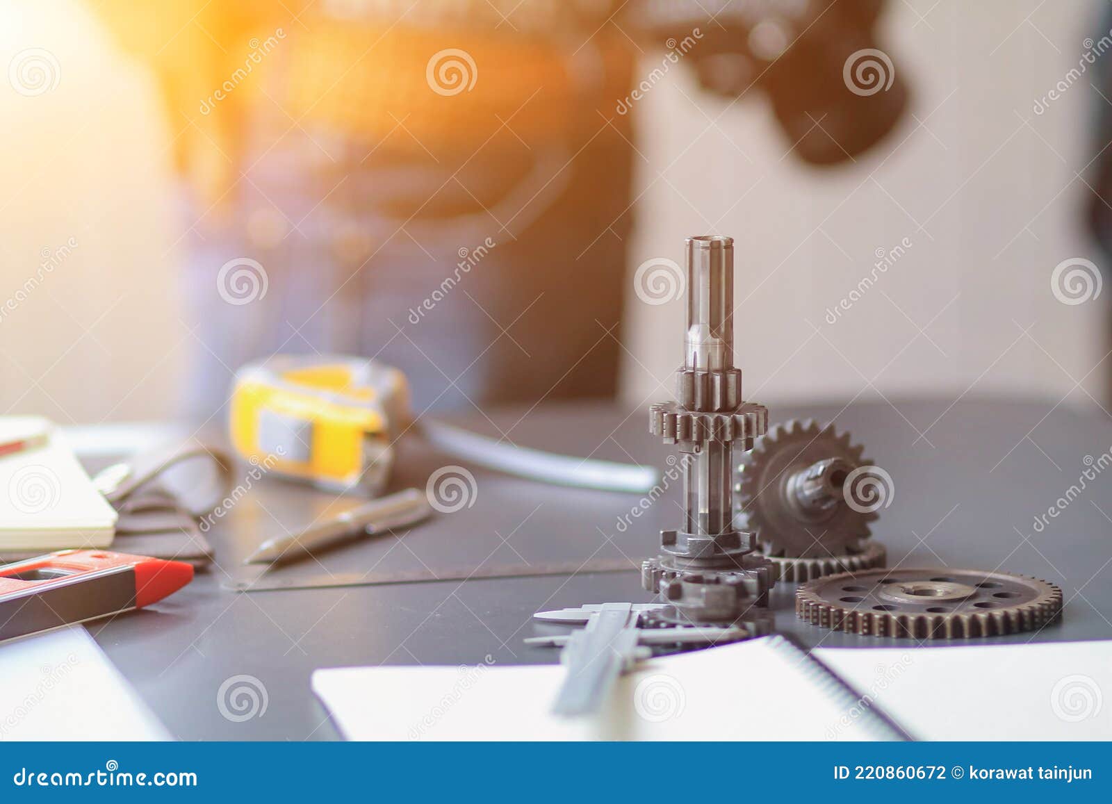 The Gear Set is Placed on the Workbench of a Team of Factory Mechanical ...