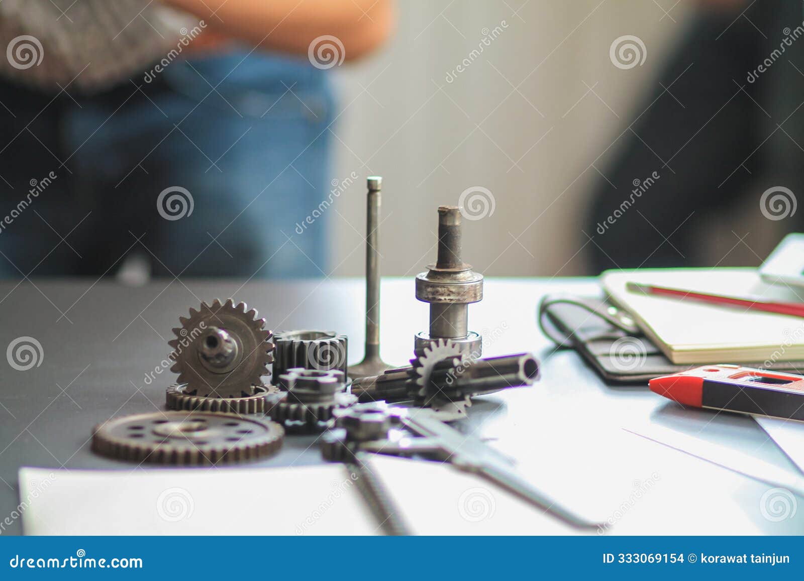 The Gear Set is Placed on the Workbench of a Team of Factory Mechanical Engineers To Study and ...