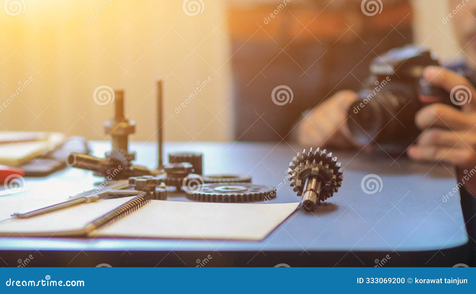 The Gear Set is Placed on the Workbench of a Team of Factory Mechanical ...