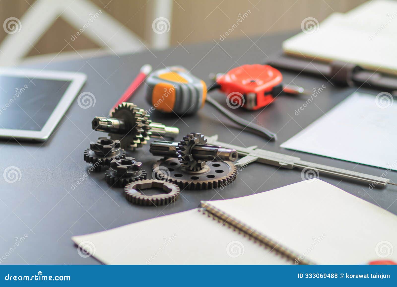 The Gear Set is Placed on the Workbench of a Team of Factory Mechanical ...