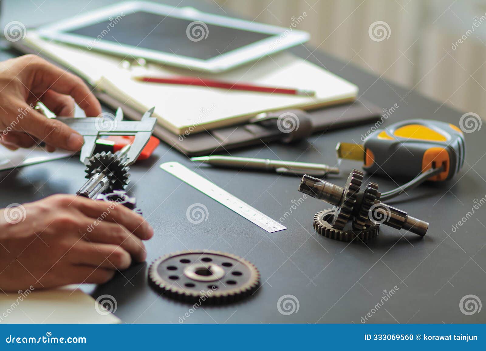 The Gear Set is Placed on the Workbench of a Team of Factory Mechanical Engineers To Study and ...