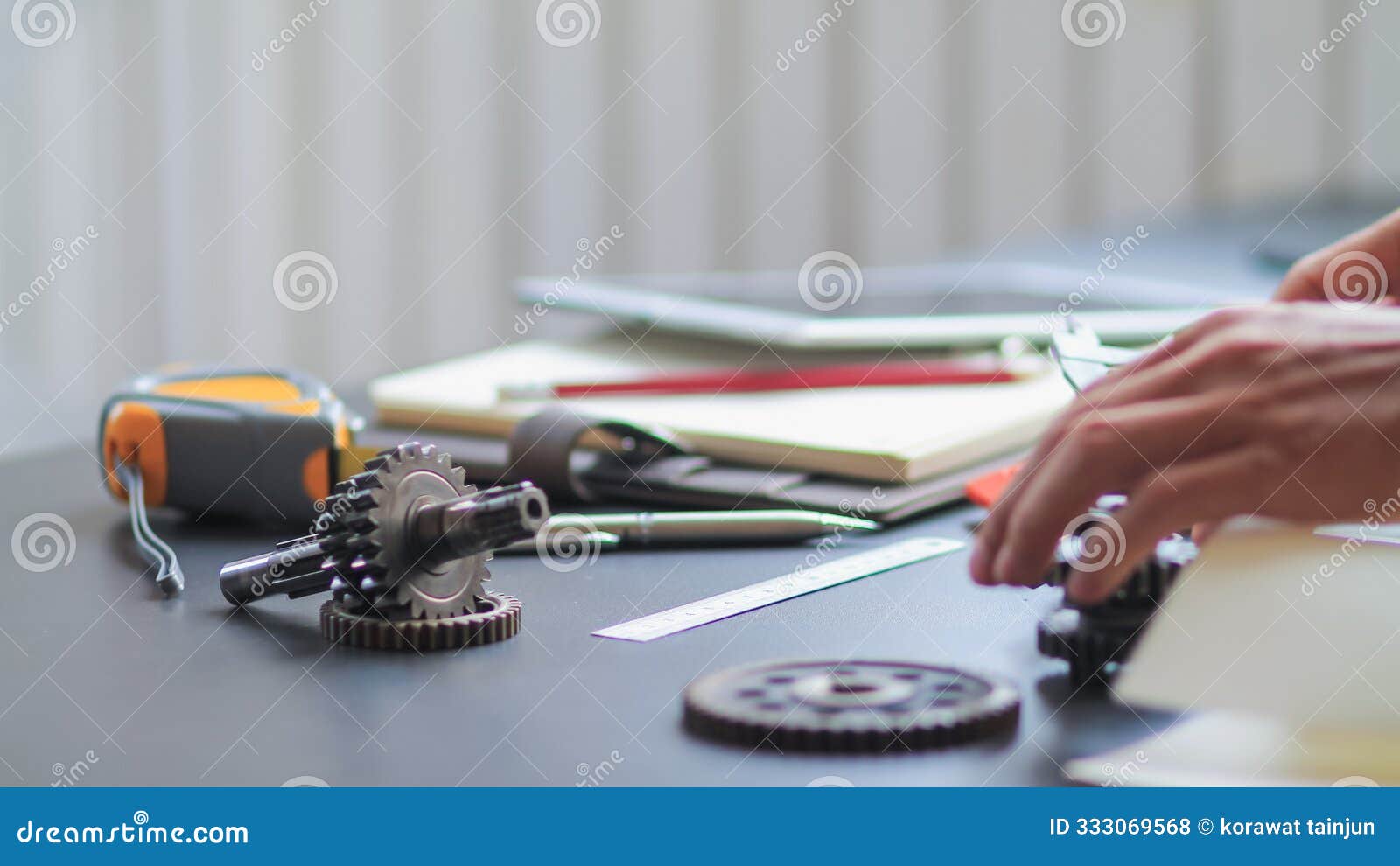 The Gear Set is Placed on the Workbench of a Team of Factory Mechanical ...