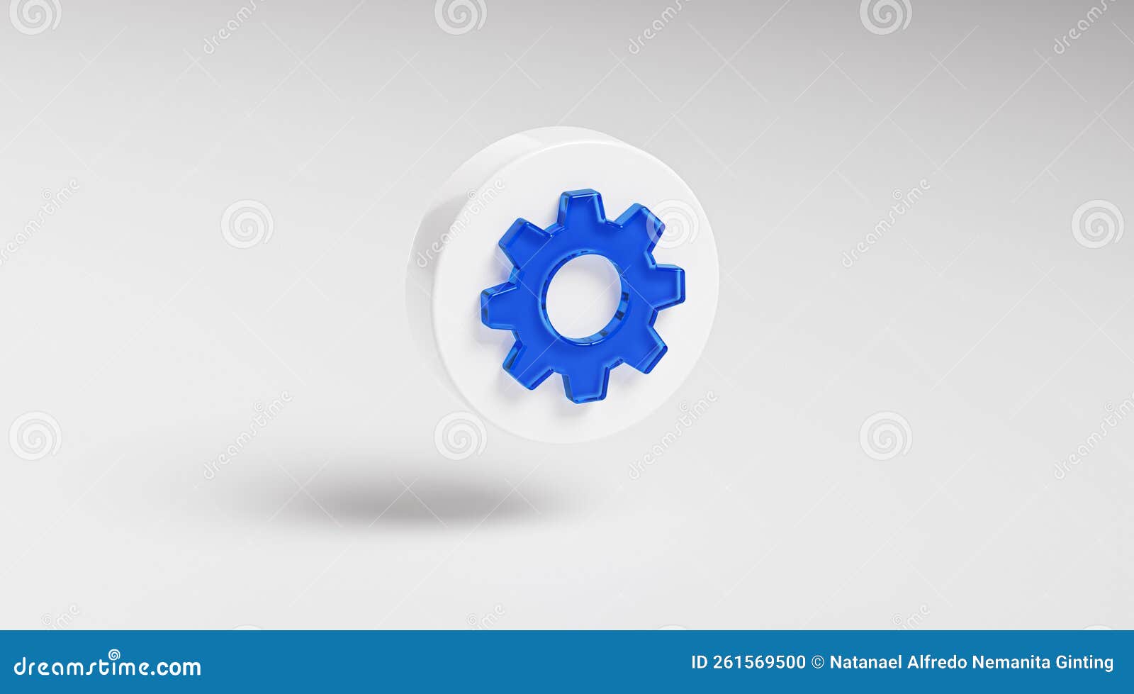 Gear Setting Blue Glass Icon Button on Circle App Symbol 3D Render ...