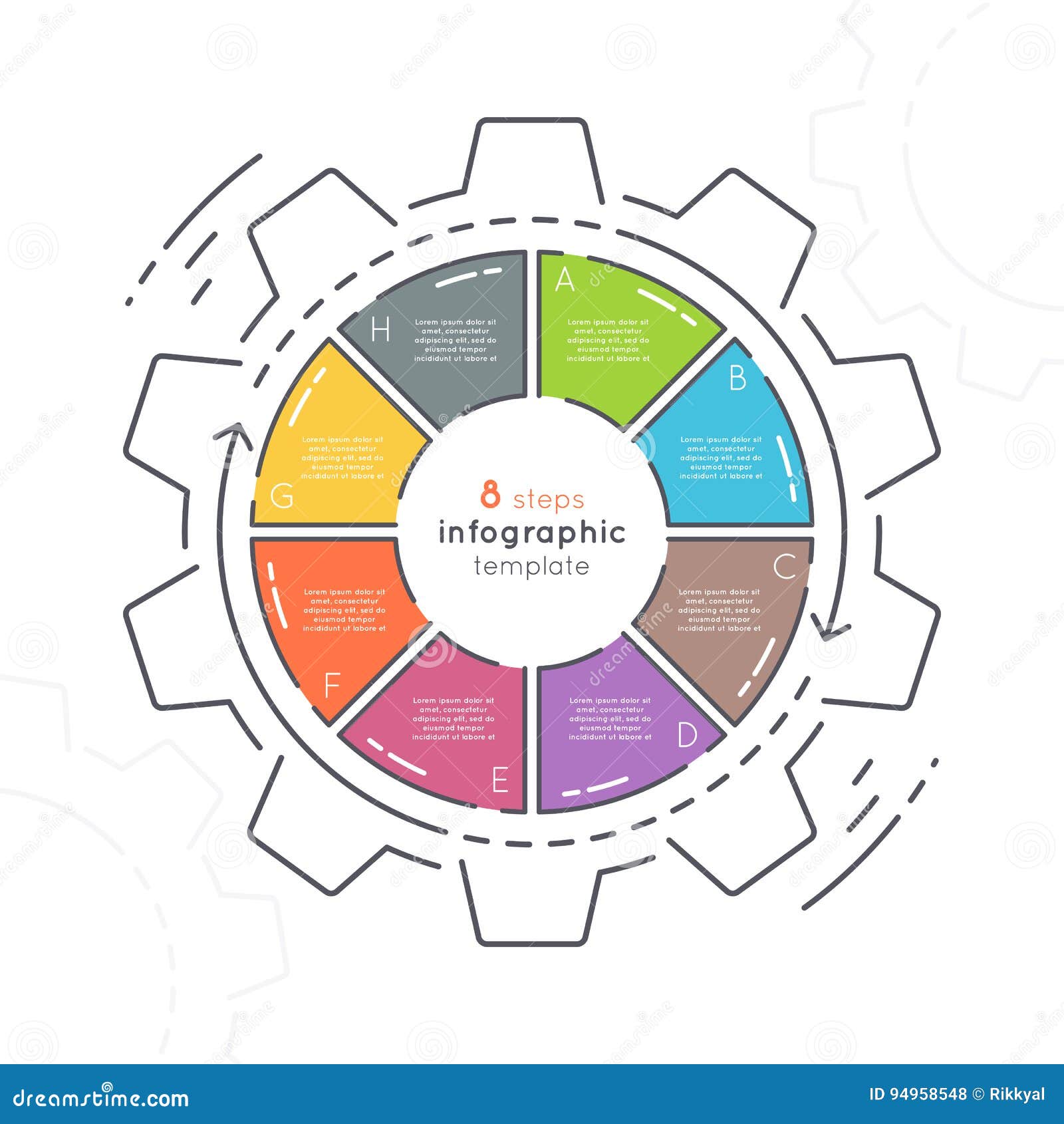 Gear Shaped Flat Style Infographic Template with 8 Steps. Stock Vector ...
