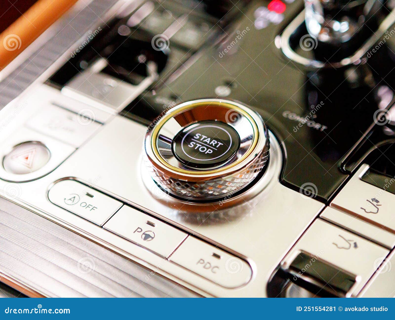 Gear Shift Lever for Automatic Transmission. Engine Start Button Stock ...