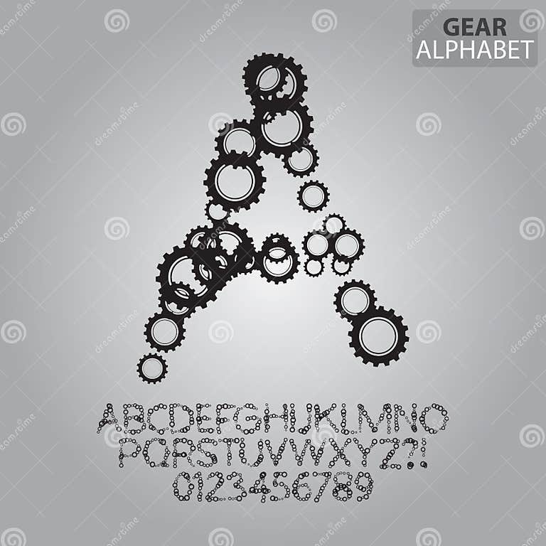 Gear Silhouette Alphabet and Numbers Vector Stock Vector - Illustration ...